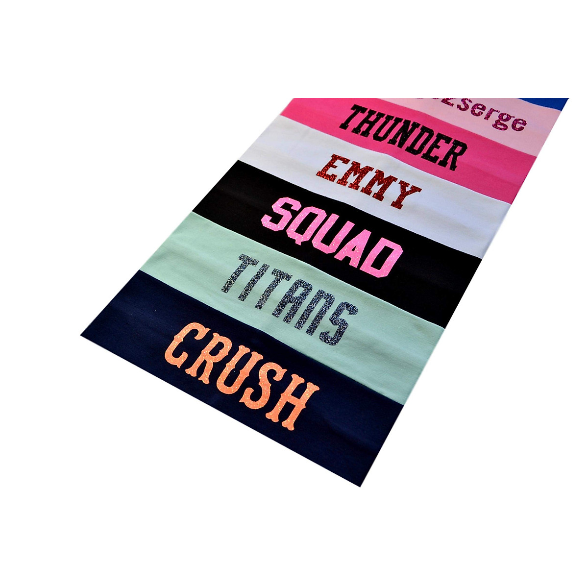 Funny Girl Designs TEAM SPORT Cotton Stretch Headband with your personalized GLITTER Text - 2.5 inch Wide Headband - Your COLORS and TEXT