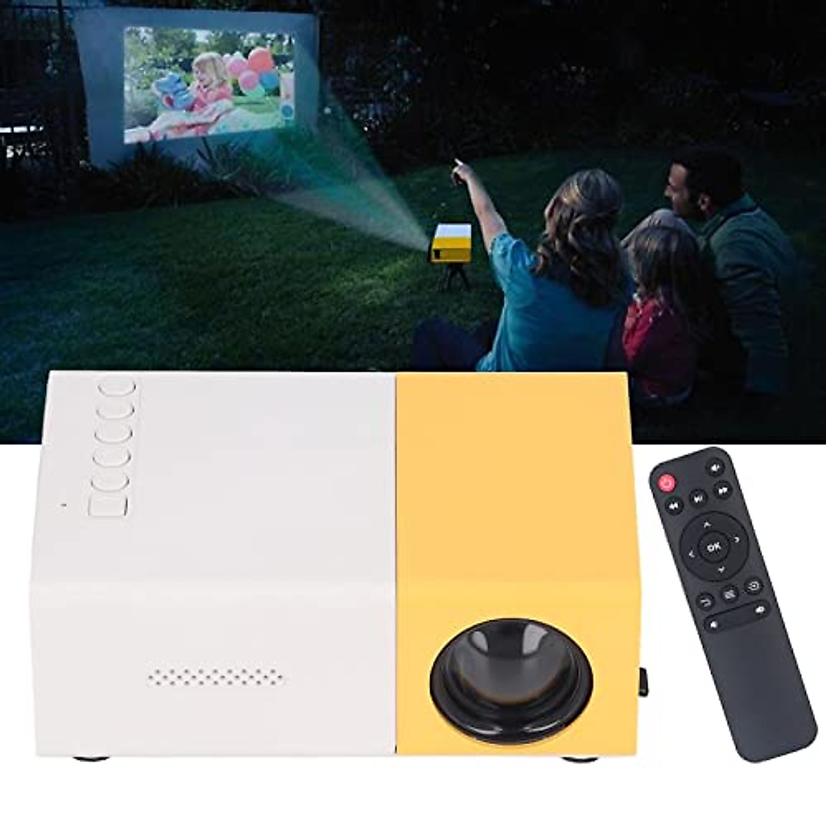 Mini Video Projector, Portable 1920x1080 Outdoor Video Projector Built in Speakers, Large Screen Smart Home Projector with Remote Control, for Outdoor Movie, Home Theate(US )
