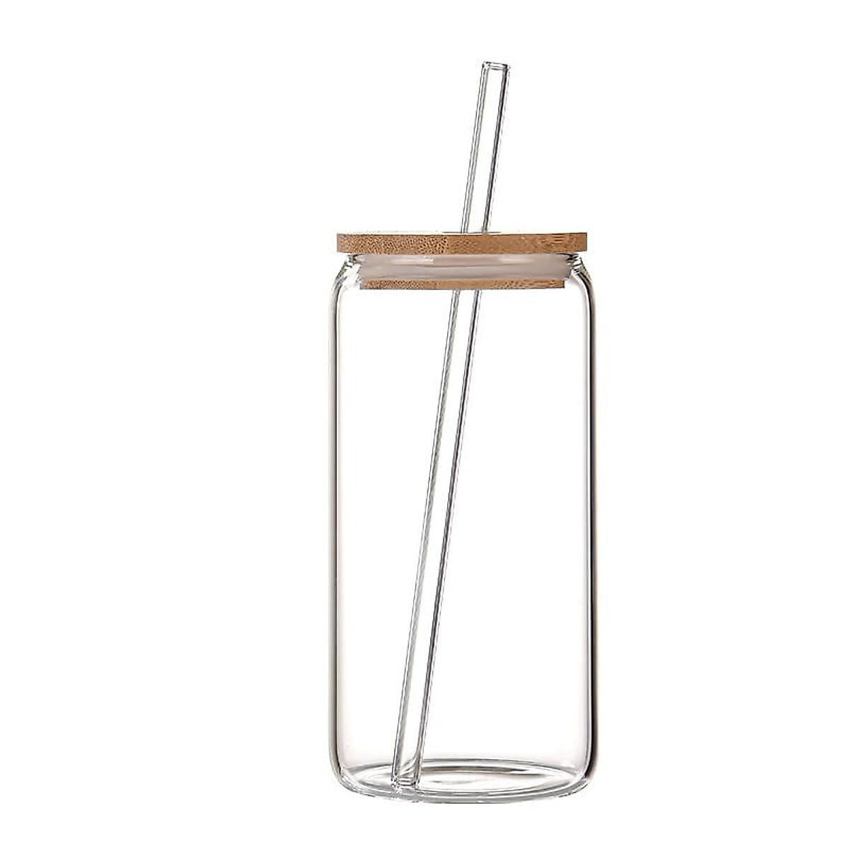 Clear 4-piece tumbler with bamboo lid and straw,16 oz iced coffee cup, home tumbler, suitable for beer, cocktails, tea and coffee