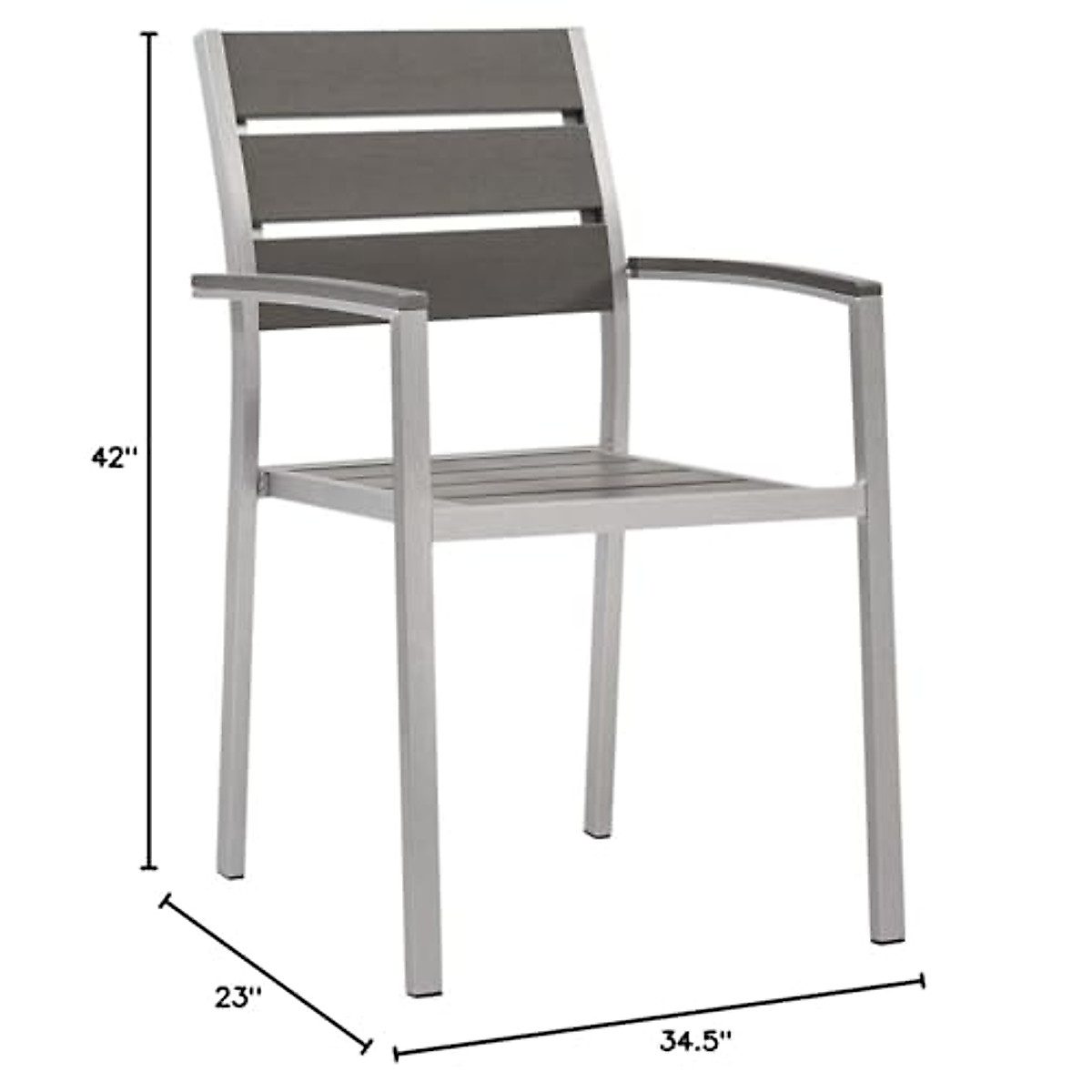 Modway Shore Outdoor Patio Aluminum Dining Armchair Set of 2 in Silver Gray