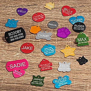 Providence Engraving Pet ID Tags in 8 Shapes, 8 Colors, and Two Sizes - Personalized Dog and Cat Tags with 4 Lines of Customizable Text