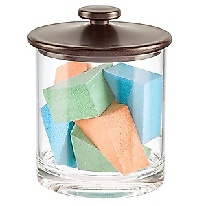 mDesign Small Modern Apothecary Storage Organizer Canister Jars - Acrylic Containers for Bathroom, Organization Holder for Vanity, Counter, Makeup Table, Lumiere Collection, 2 Pack, Clear/Bronze