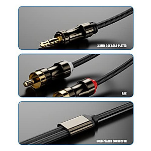 BERLAT RCA to 3.5mm Cable, RCA Audio Cable Nylon Woven 24K Gold Plated Male to Male Jack Adapter for Connects a Smartphone, Tablet, HDTV,or MP3 Player to a Speaker - 6.6ft/2M