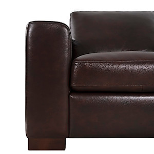 Naomi Home Freya Genuine Leather Sofa - Luxurious Comfort, Goose Feather Cushion Filling, Square Arm Design, Sturdy Block Legs, Elegant Espresso - Ideal for Living Room, Office, or Bedroom
