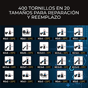 BOLT DROPPER 400pcs Laptop Screws w/Blue Nylok (20 Sizes) Titanium Nitride Screw Driver, Notebook Computer Screw Kit Set, Electronic Repair Screws for Hard Drive SSD Motherboard Fan Power Graphics