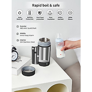 balbali 17oz Travel Kettle Portable Electric Kettle - Mini Hot Water Boiler/Maker/Heater/Warmer for Tea - Small Electric Thermos Heated Travel Mug - Portable Kettle for Travel - Black