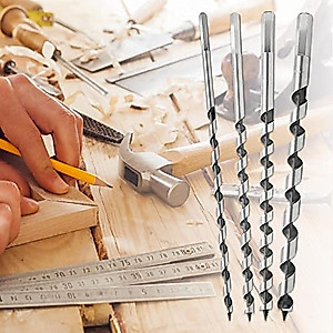 LDEXIN 4 Pcs 9" (230mm) Length Wood Auger Drill Bit Set, 6/8/10/12mm Hex Shank Ship Auger Bit Brad Point Auger Drill Bits for Hardwood, Softwood