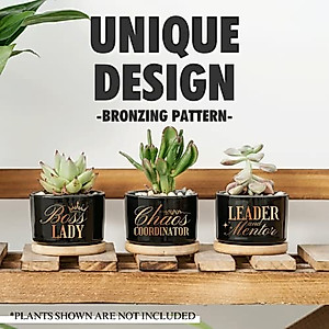 InnoBeta 3pcs Mini 3.3" Plant Pots with Bamboo Tray, Best Boss Gifts, Stylish and Functional