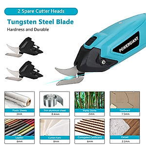 Electric Scissors Cordless, POWERGIANT Electric Scissors for Cutting Fabric, Cardboard, Crystal Plate, Cloth, Leather, Carpet, Paper- Electric Shears Cutting Tools/Cutter with 2 Extra Blades (Blue)