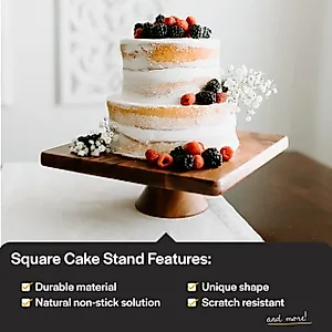 Villa Acacia Cake Stand - 13 inch Rustic Wood Table Stands for Decorating and Serving - Wooden Pedestal for Cupcake, Dessert, Fruit, Wedding & Birthday Parties - Square