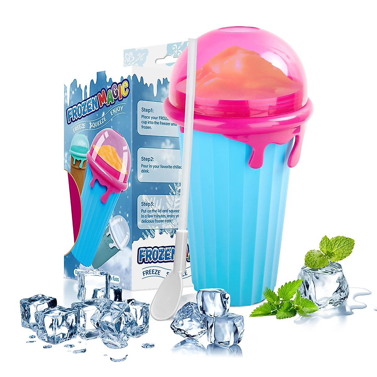 Slushy Cup, 500ml Magic Slushy Maker Cup TIK TOK Quick Frozen Magic Cup Double Layers Slushie Cup Portable Quick Frozen Smoothies Squeeze Cooling Cup