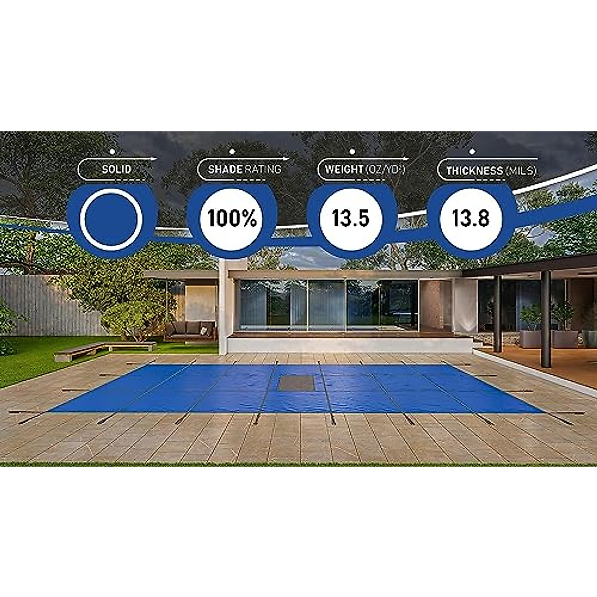 WaterWarden Inground Pool Solid Safety Cover 30' x 60', Rectangle, 15-Year Warranty, UL Classified to ASTM F1346, Triple Stitched for MAX Strength, Break-Strength of Over 4,000 lbs., Hardware Included