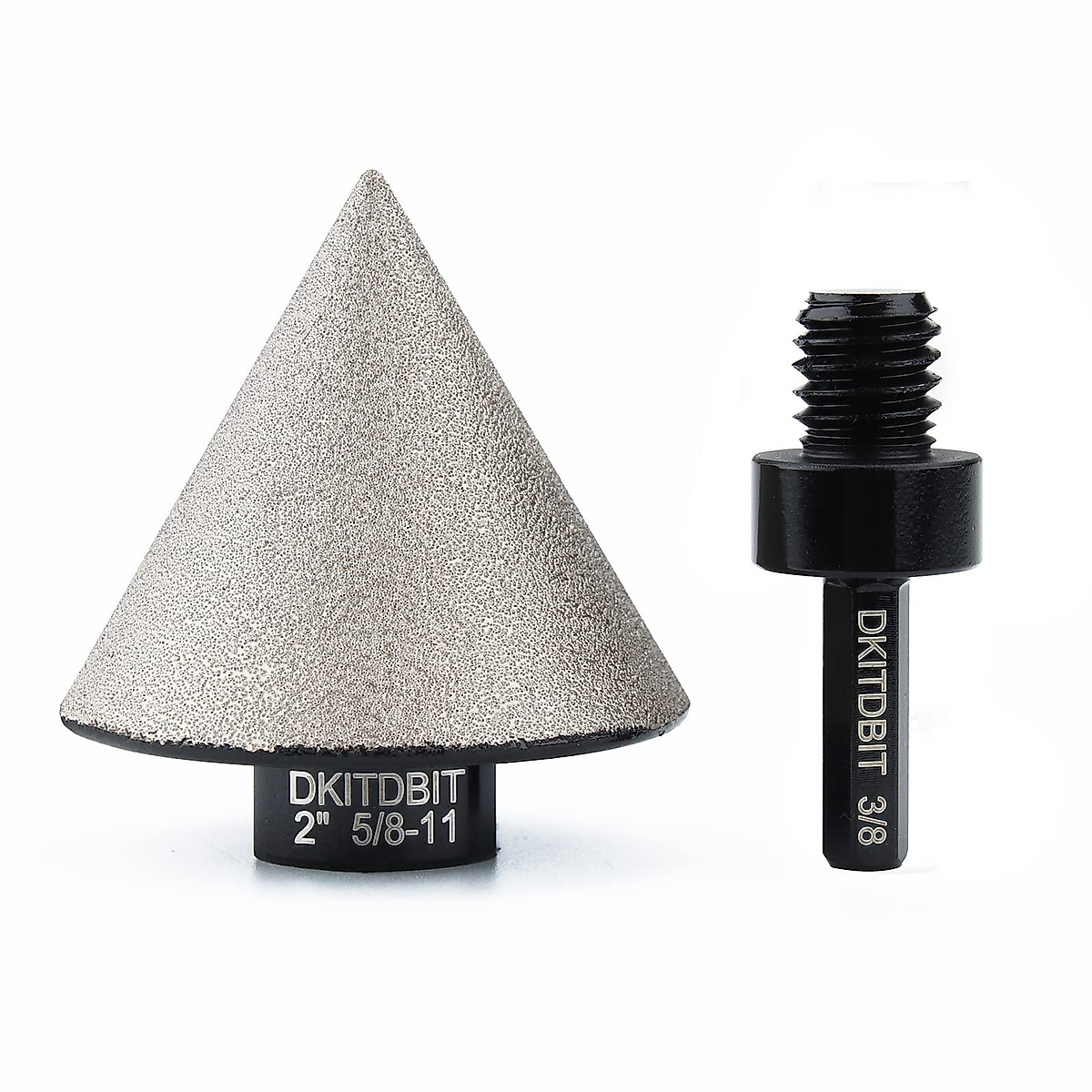 Diamond Beveling Chamfer Bit, Countersink Drill Bit for 0-2" (50mm) Hole Enlarging Trimming in Porcelain, Ceramic Tiles W/ 5/8"-11 Thread for Angle Grinders & 3/8” Hex Shank Adapter for Drills