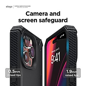 Elago Armor iPhone 14 Pro Max 6.7" Case - Military Grade Drop Protection, Heavy-Duty Carbon Fiber Texture, Shockproof Bumper (Black)