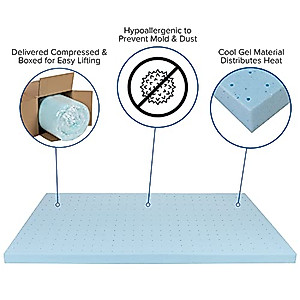 Flash Furniture Capri Comfortable Sleep 3 inch Cool Gel Memory Foam Mattress Topper - Queen, Blue