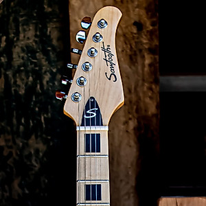 GoDpsMusic 6 String Sawtooth ST-M24 Electric Guitar, Right Handed Satin Black (ST-M24-SBK)