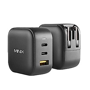 MINIX 66W Turbo 3-Port GaN Wall Charger 2 x USB-C Fast Charging Adapter, 1 x USB-A Quick Charge 3.0, Compatible with MacBook Pro Air, iPad Pro, iPhone 12/12 mini/11, Galaxy S9 S8 and More (NEO P1)