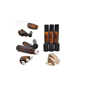 HINNASWA Essential Oil Roller Bottles, Empty Refillable Roll on Glass Bottles, Leak proof Glass Bottle, Stainless Steel Balls for Essential Oil (Amber, Blue)