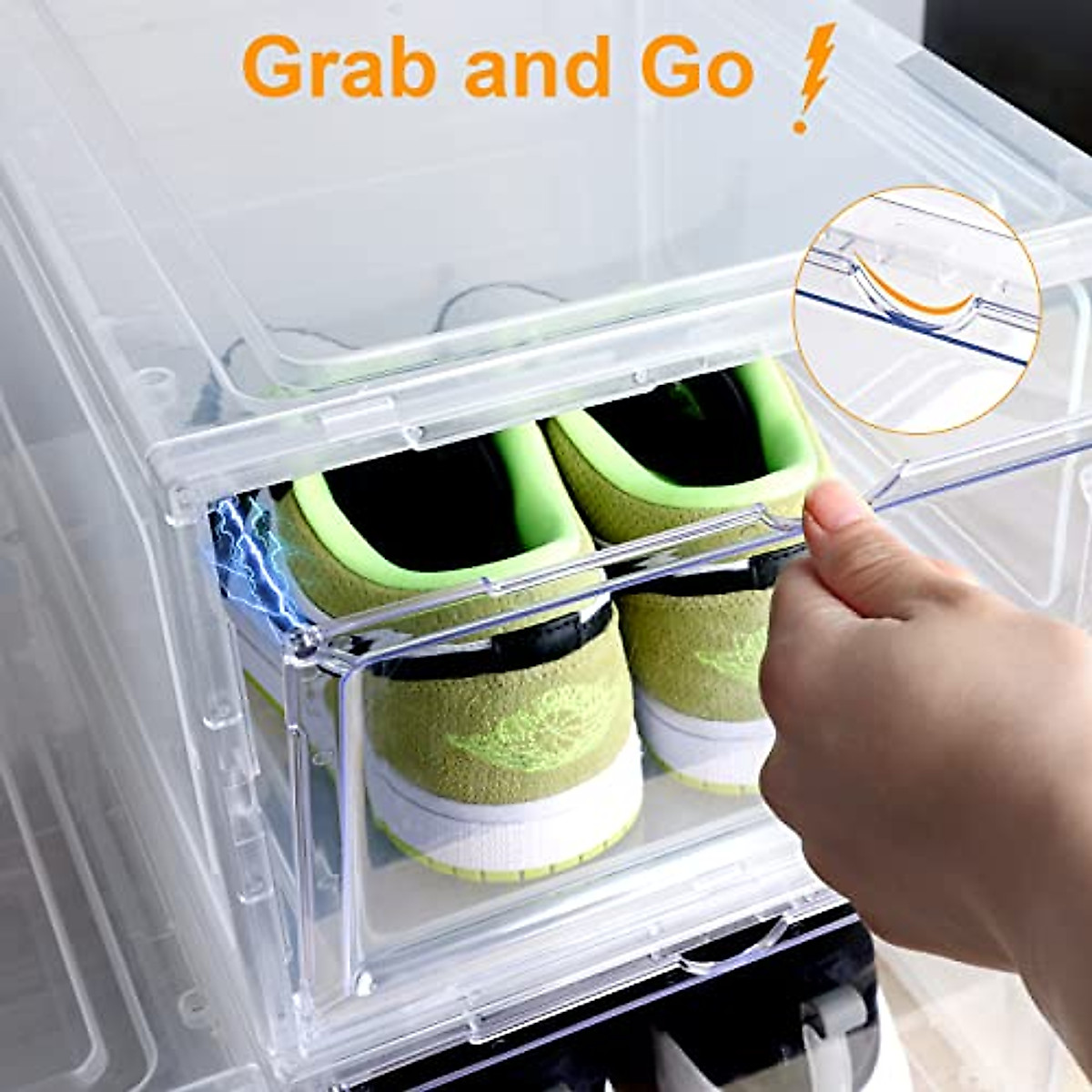 Colmthys Shoe Storage Boxes, Clear Plastic Stackable Shoe Organizer Sneaker Boot Shoe Display Case for Closet Collection Storage with lids 3 Pack White