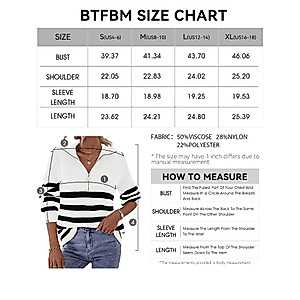 BTFBM Women 2025 Casual Long Sleeve Zip Striped Pullover Sweaters V Neck Collar Ribbed Knit Fall Winter Slouchy Jumpers(Striped White, Small)