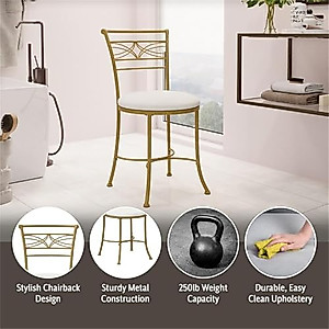 Hillsdale, Dutton Metal Vanity Stool with Center Diamond Design for Makeup Room or Bathroom, Gold