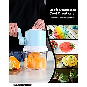Manual Ice Shaver - Snow Cone Machine with Ice Cube Tray, Stainless Steel Blades, & Large Container - Portable Crushed Ice Machine for Home - Shaved Ice Maker Kit for Kids Snowcones, Slushies & More
