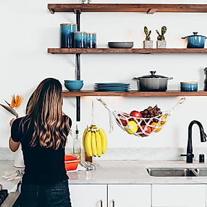 Evbopa Fruit Hammock Under Cabinet for Kitchen Macrame Haning Fruit Basket for Veggies Space Saving in Kitchen, Boat or RV