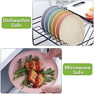 Mfacoy 6 PACK Unbreakable Dinner Plates, 6.9 Inch Wheat Straw Plates, Reusable Deep Plastic Plates, Lightweight Salad Plates for Camping/Kitchen, Dishwasher & Microwave Safe, Kids-toddler & Adult