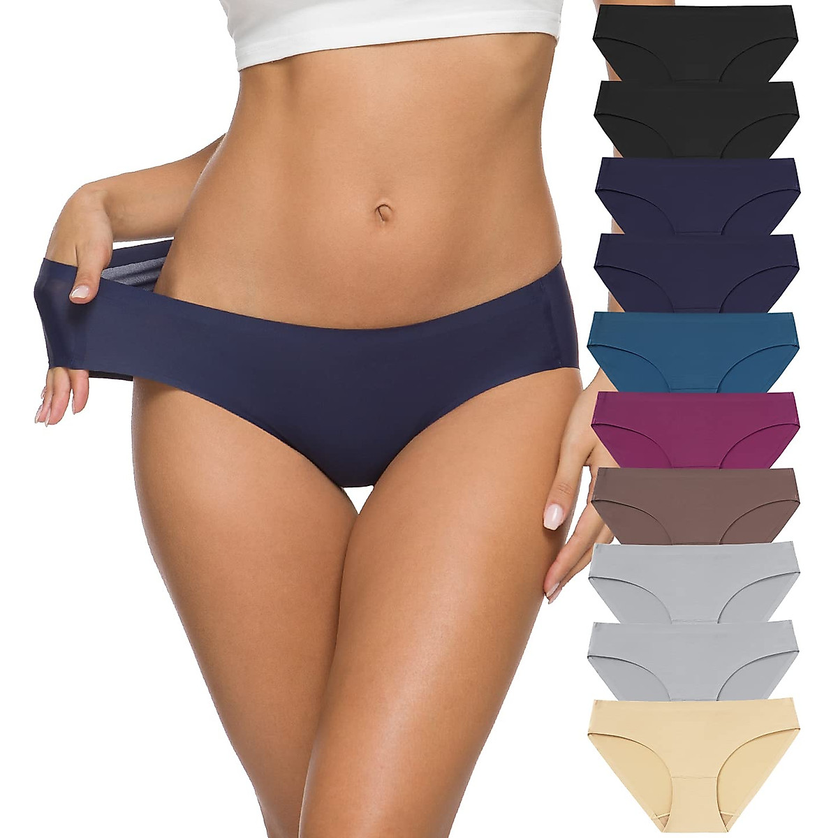Xibing 10 Pack Womens Seamless Underwear No Show Stretch Bikini Panties Breathable Invisible Hipster Panty(5004M,Multicolor2)