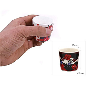 PARTY CRAFTZ 2oz Korea Ceramic Soju Whiskey Shot Glass Set of 5 With Hwatu,Ogwang Korean Traditional Flower Card Game Pattern Print (Soju Shot Set of 5 Wtih HWA-tu,Korean Flower Card Game 1 Set)