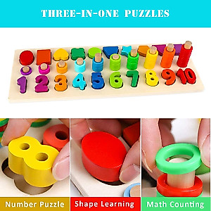 Sendida Montessori Toys for Toddlers, Shape Sorter Number and Math Stacking Blocks Toddlers Learning Toys Gift, Learning Puzzle Toys for Toddlers, Preschool Teaching, Early Education Toy