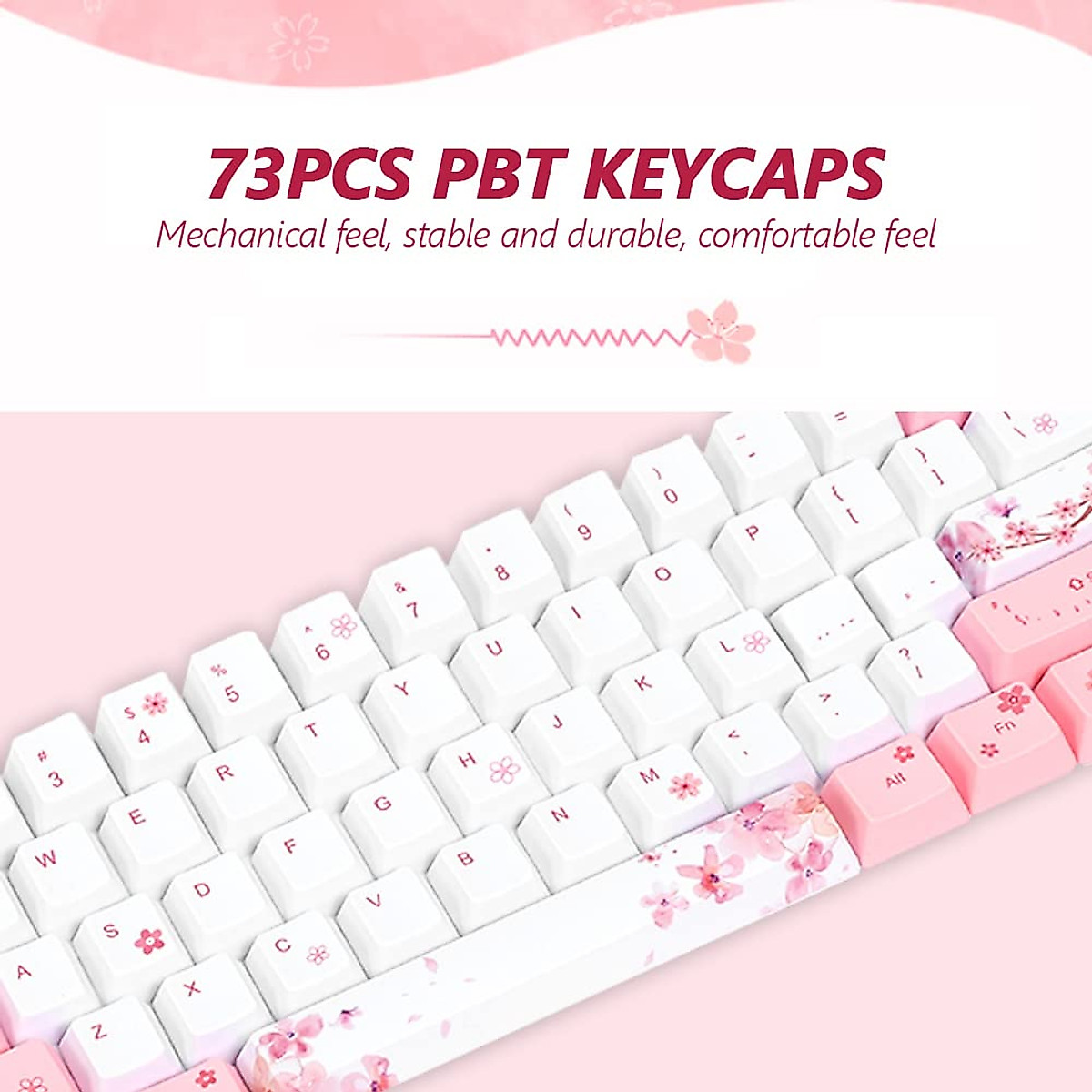 Hopcd Five-Faced Dyed Anime Style PBT Mechanical Keyboard Replacement Bouton Keycaps Set DIY Sublimation PBT Keycaps - 73PCS(Cherry-Blossom)