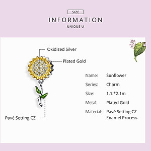 Sunflower Charm Fit Pandora Charms Bracelet and Necklace You Are My Sunshine Charm Gifts for Women Sparkling AAA Zircon Paved