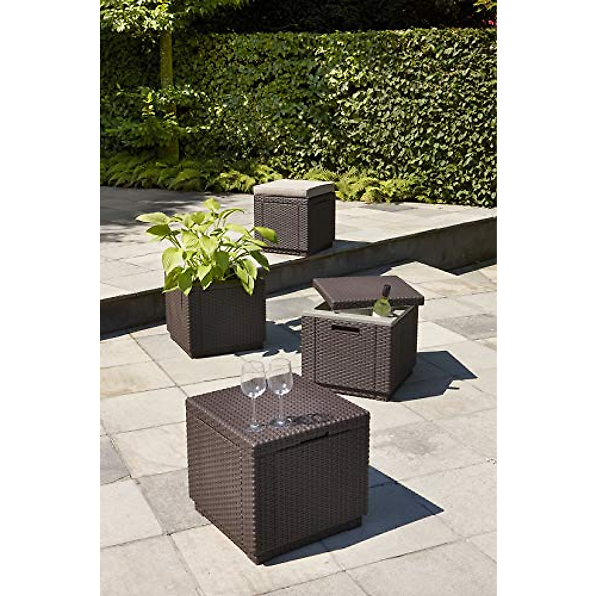 Keter Beer and Wine Cooler Table Perfect for Your Patio, Picnic, and Beach Accessories, Brown