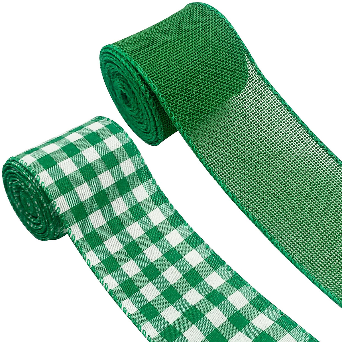 2 Rolls Buffalo Plaid Wired Edge Ribbons 2.5 Inch Wide St Patrick's Day Green Fabric Ribbons Irish Festival Burlap Ribbons for Gift Wrapping Wreath Party Decoration DIY Craft Supplies, 12 Yards