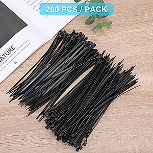 200pcs Zip Ties 8 Inch Black, Heavy Duty Zip Tie, 40lb Strength Cable Ties, Industrial Nylon Wire Tie Wraps for Garage and Workshop.