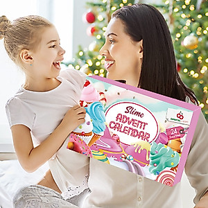 Advent Calendar 2023 - Christmas Countdown Calendars 24 Days of Surprises with DIY Fluffy Slime Kit Funny Gifts Toy for Toddler Kids Teens Girls 4 5 6 7 8 9 10 11 12 Year Old Pink