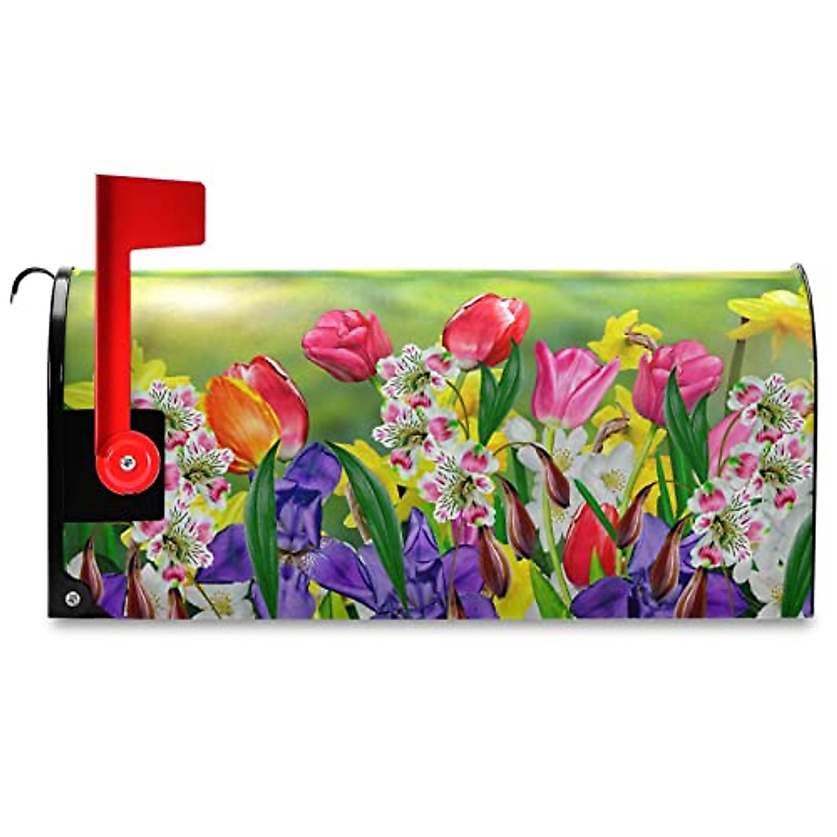 Spring Summer Flowers Mailbox Covers Magnetic Tulips Daffodils Daisy Florals Mailbox Cover Standard Size 18" X 21" Mailbox Wraps Post Letter Box Cover Garden Decorations