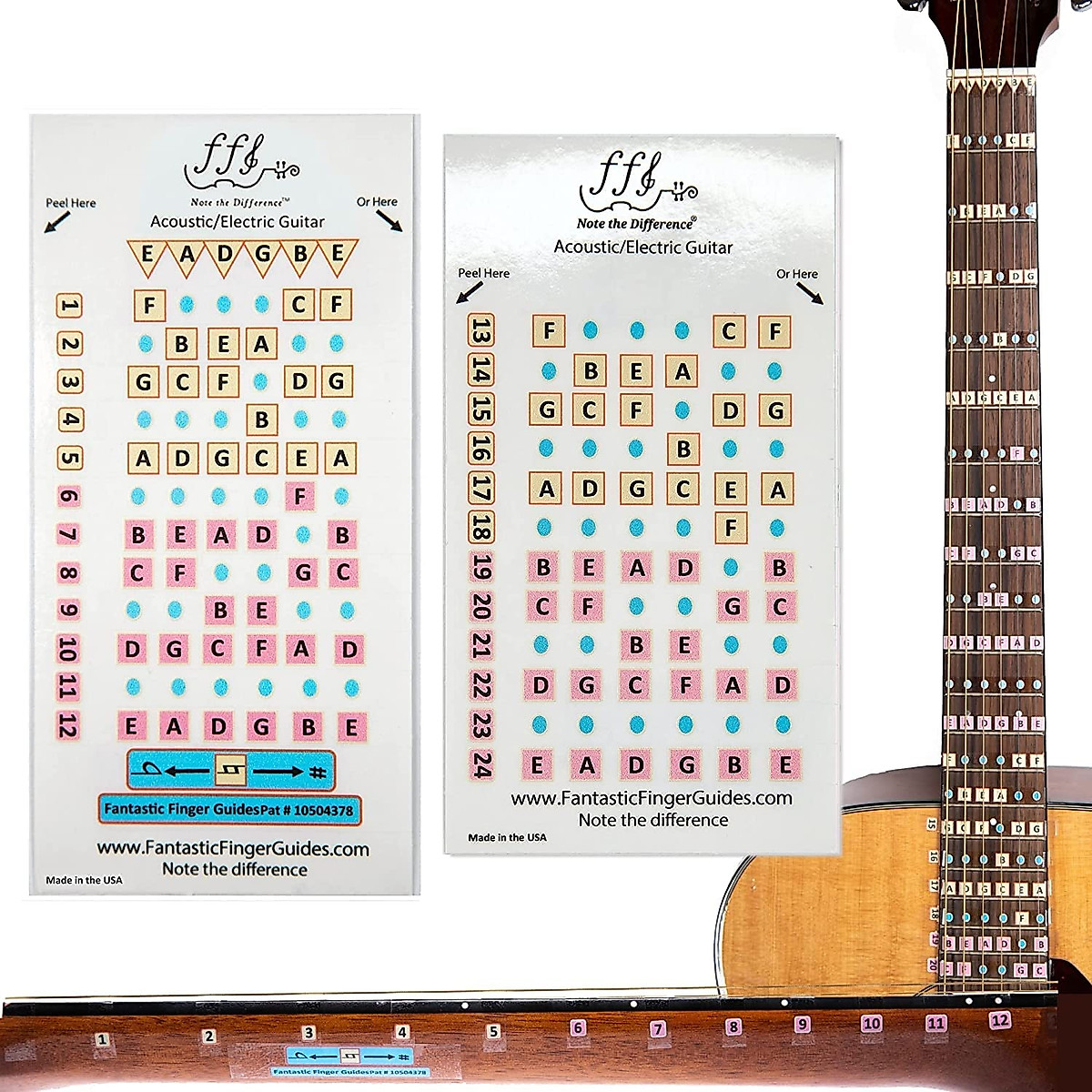 Fantastic Finger Guide for Acoustic and Electric Guitars | Guitar Accessories | Fretboard and Fingerboard Stickers | Guitar Learning Tools | Guitar Stickers | Learn to Play Guitar | Frets 1-24