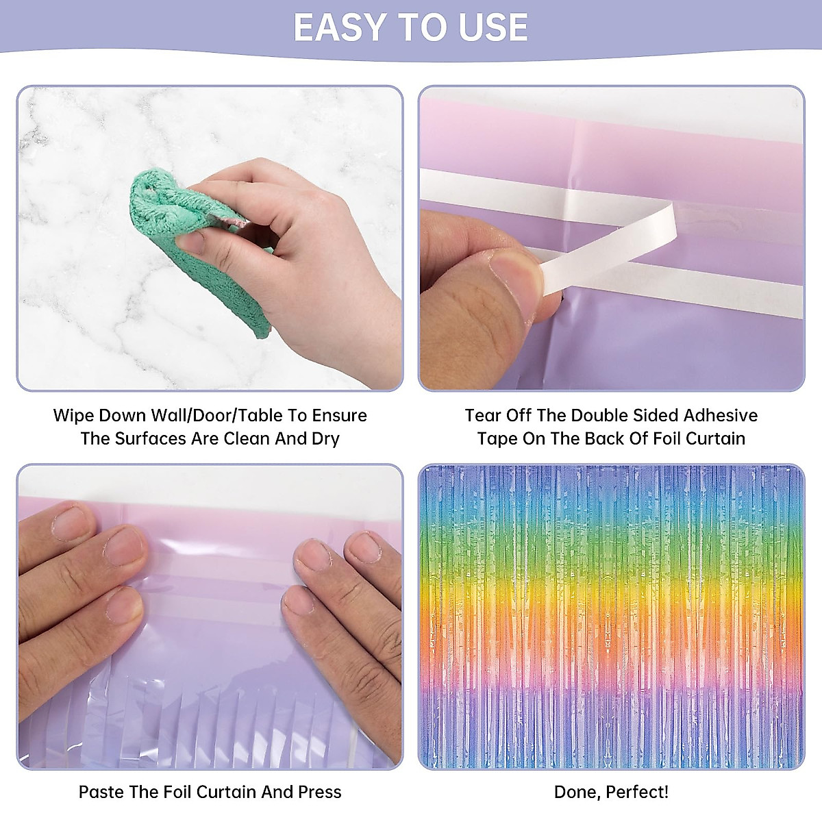 2 Pack 3.3 x 8.2 ft Tinsel Foil Fringe Curtain Backdrop, [Upgraded] Rainbow Metallic Streamers Backdrop Curtains for Birthday Decorations Girls Princess Bachelorette Unicorn Party Decorations