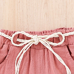 YOUNGER TREE Toddler Baby Girls Clothes Watermelon T-Shirt + Linen Shorts with Belt Cute Summer Short Set (Pink, 3-4 T)