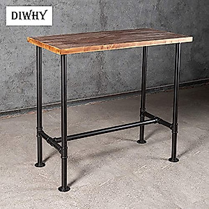 Diwhy 5 Piece Bar Table and Barstool Set Industrial Rectangular Pipe Dining Pub Bar Table Black and Kitchen Counter Height Adjustable Wooden Seat Stool Black(1 Table + 4 Chairs)
