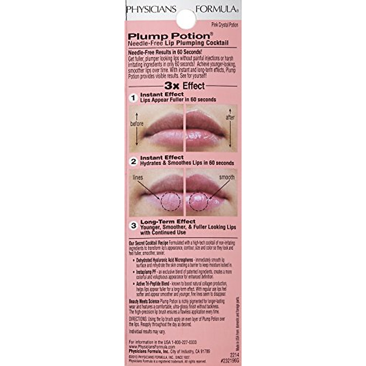 Physicians Formula Lip Plumper Gloss Formula Plump Lip Potion Needle-Free Lip Plumper Gloss Cocktail Shade Extension,Pink Crystal Potion,Lip Enhancer,Fuller Lips