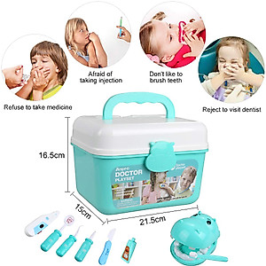 Anpro 46Pcs Medical Toy Kids Doctor Pretend Play Kit, Pretend Play Set with Stethoscope for Kids Doctor Role Play Costume Dress-Up, Birthday Gifts