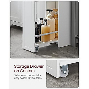 VASAGLE Small Bathroom Storage Cabinet, Slim Bathroom Storage Organizer, Toilet Paper Holder with Storage, Toilet Paper Storage Cabinet with Slide Out Drawers, for Small Spaces, White UBBC847P31