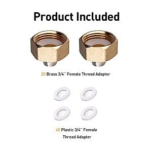 HOMENOTE US Standard Faucet Adapter, 3/4'' to 1/4'' Hose Adapter, Convert 3/4" Female Hose Thread Bib to 1/4" Tubing, 2 Brass Adapters with 4 Washers