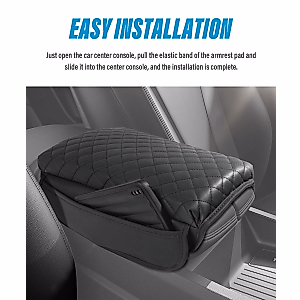 Qziulr Zlirfy Carbon Fiber Leather Armrest Cover for Car,Auto Center Console Pad with Organizer Pockets,Car Armrest Cover,Car Accessories Car Armrest Cushion,Armrest Box Protector(Black)