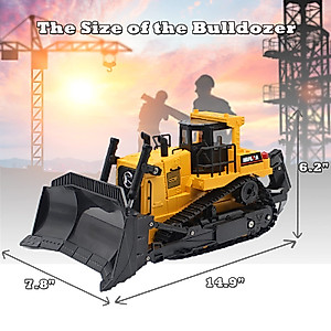 Dollox Remote Control Bulldozer 1/16 RC Front Loader Tractor Toy 2.4Ghz RC Construction Vehicles RC Dozer Toys for Boys Adults, 11 Channel Track Dozer Cars with Light & Sound for Kids