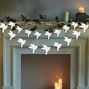 150PCS 10Strings White Origami Paper Doves Garlands for Wedding Party Decorations Bday Bridal Shower Origami Love Birds Banner for Engagement/Valentine's Day/Birthday Party Peace Dove Decor