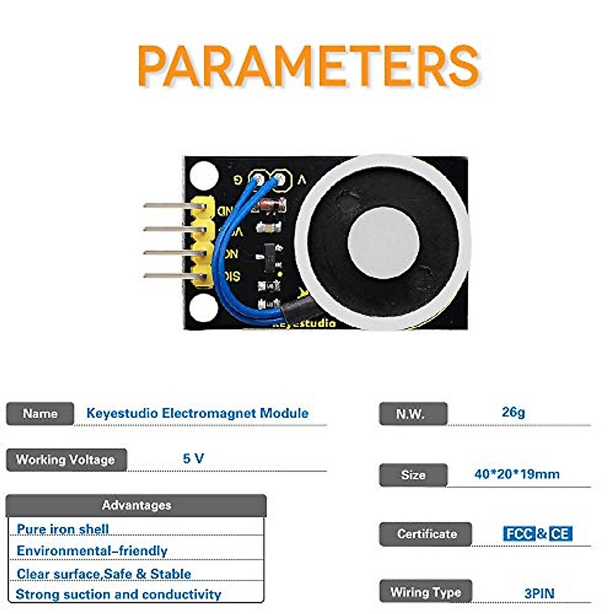 KEYESTUDIO 5V DC 25N Force Electric Lifting Magnet Solenoid Electromagnet Module for Arduino